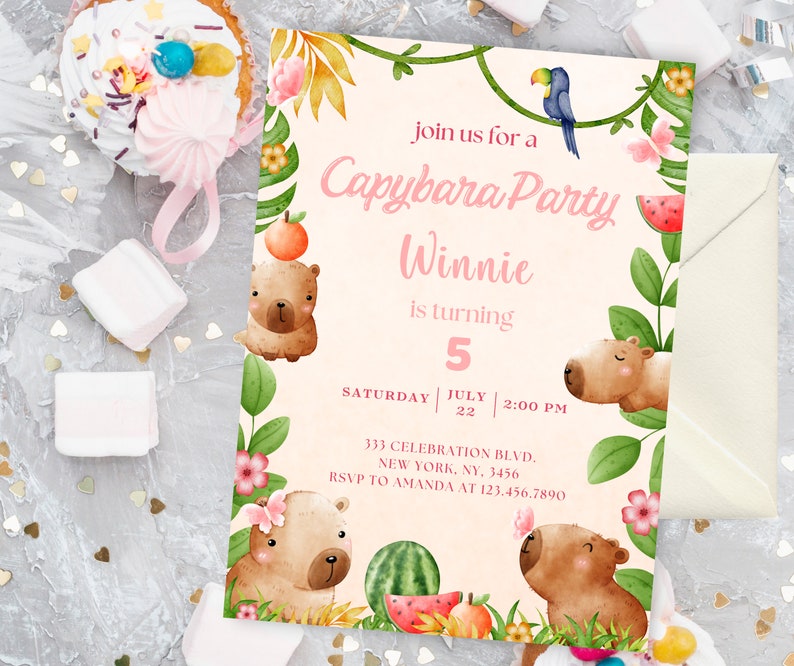 Capybara Birthday Invitation Editable Capybara Party Invite Capybara ...