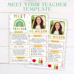 Meet the Teacher Editable Template Teacher Boho Rainbow Teacher Canva ...