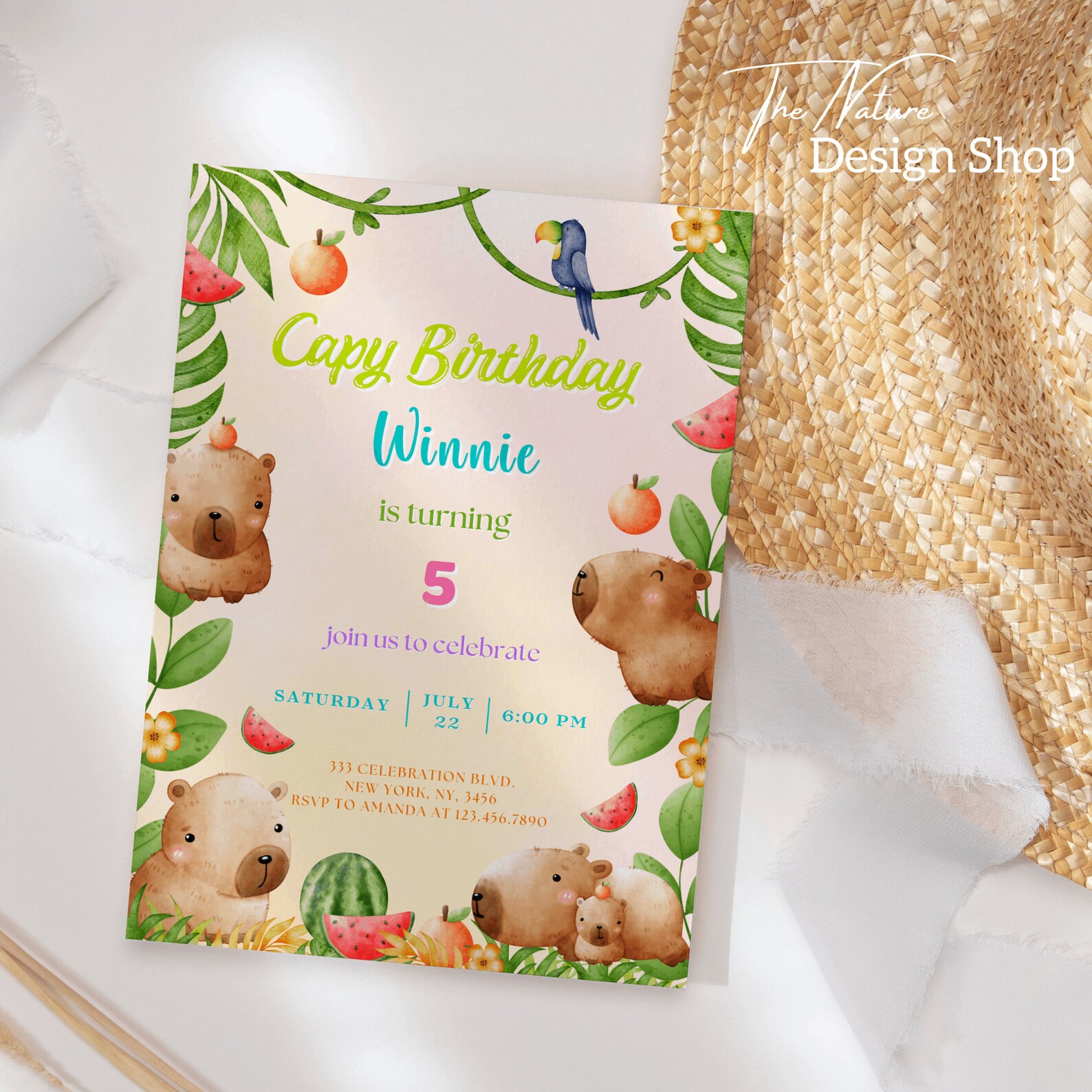 Capybara Birthday Invitation Capybara Girl Birthday Invitation 6th ...