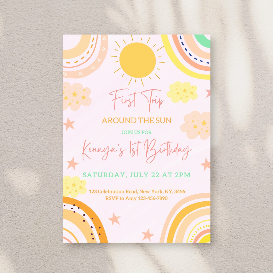 Around the Sun 1st Birthday First Trip Around the Sun Invite Sun First ...