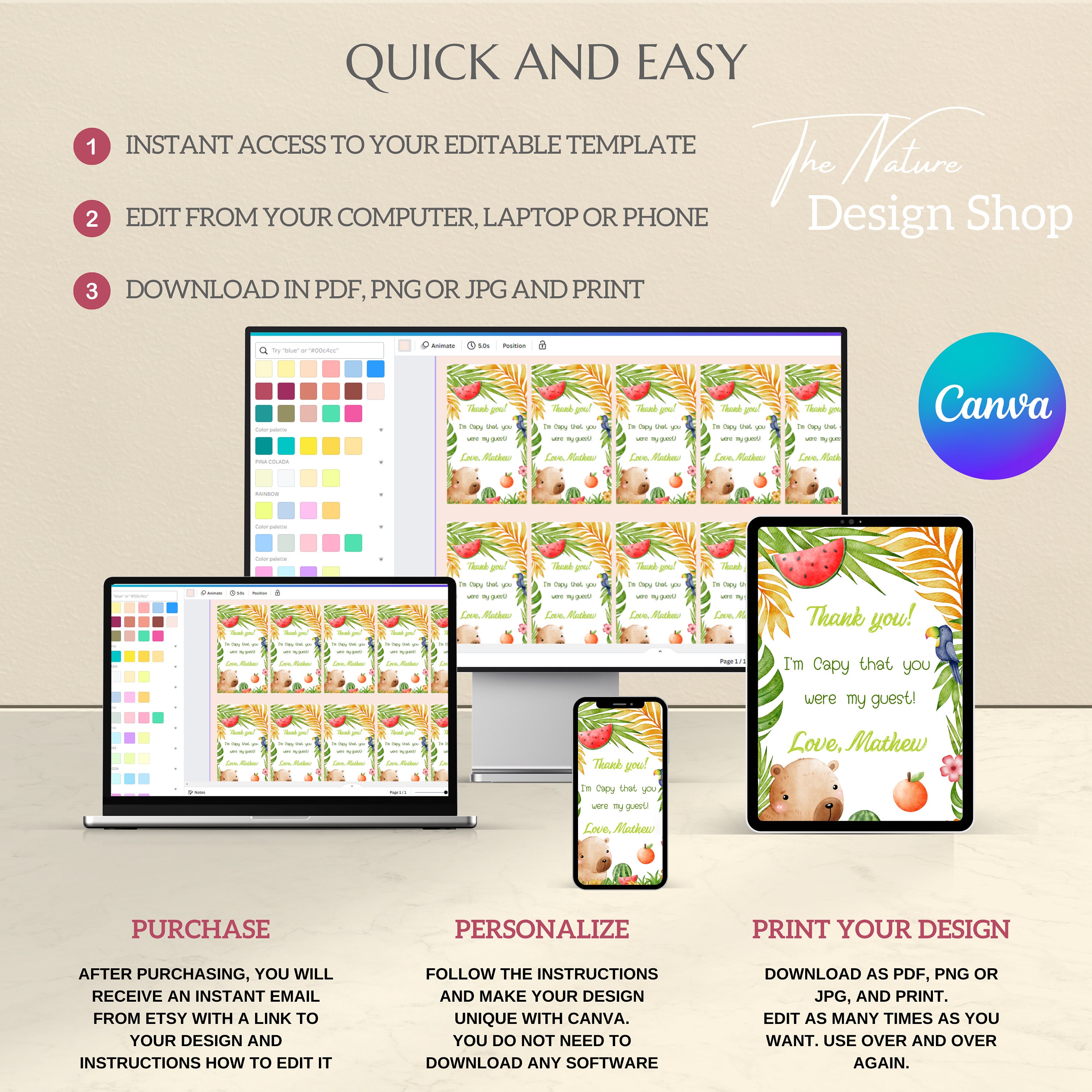 Editable Capybara Birthday Tag Capybara Favor Tags Capybara Thank You ...