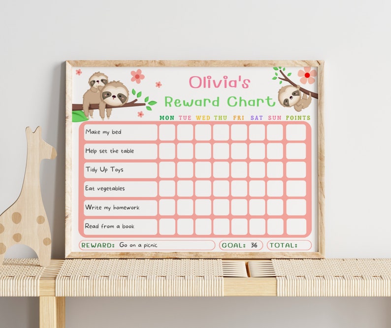 Editable Sloth Reward Chart for Kids Daily Routine Chart Kids Chore ...