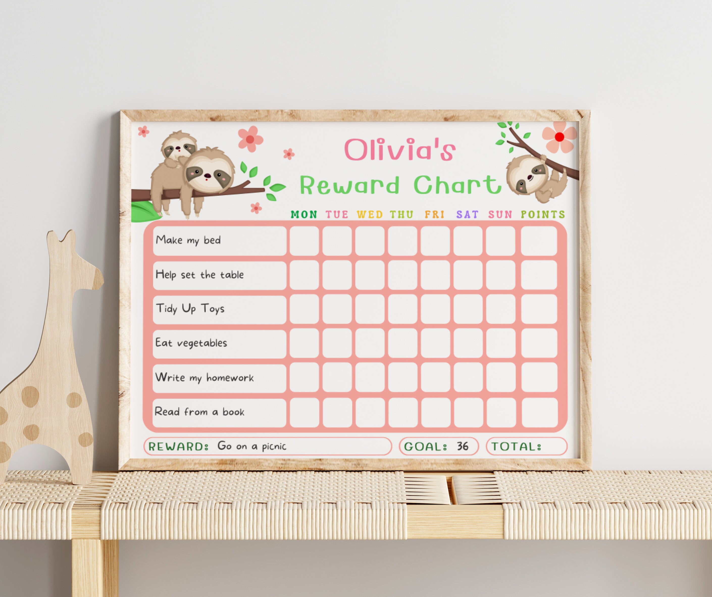 Editable Sloth Reward Chart for Kids Daily Routine Chart Kids Chore ...