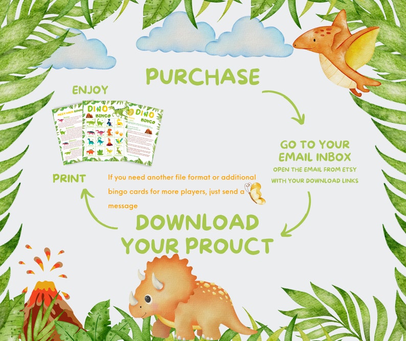 Dinosaur Bingo Game Kids Dinosaur Birthday Party Game With - Etsy