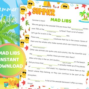 Summer Mad Libs Game Kids Summer Activities Kids Mad Libs Summer Game ...