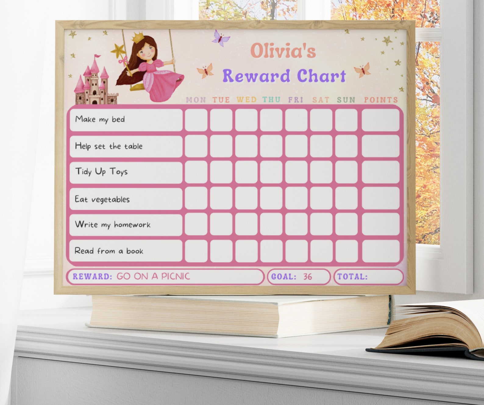 Editable Princess Reward Chart for Girls Daily Routine Chart Princess ...
