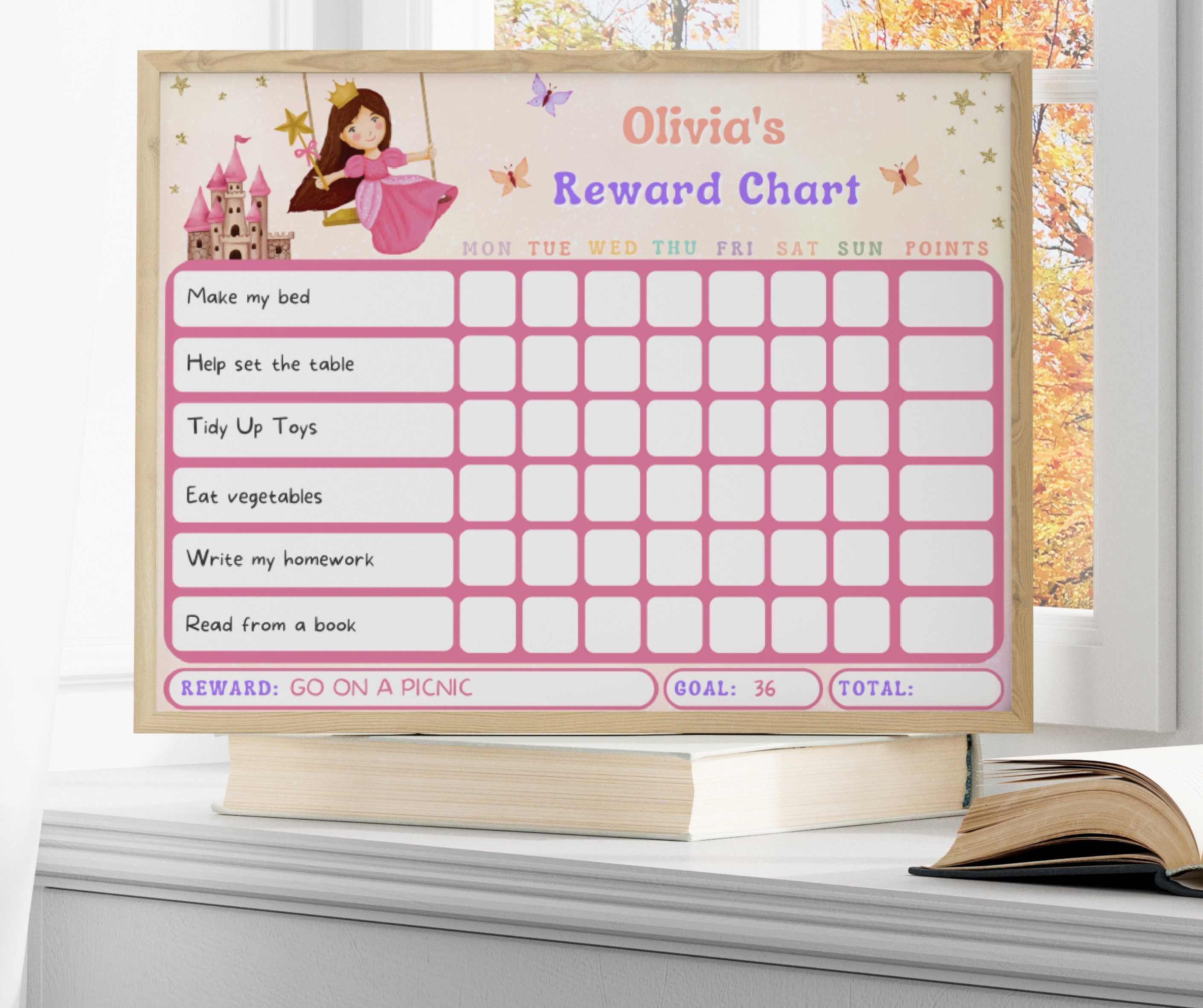 Editable Princess Reward Chart for Girls Daily Routine Chart Princess ...