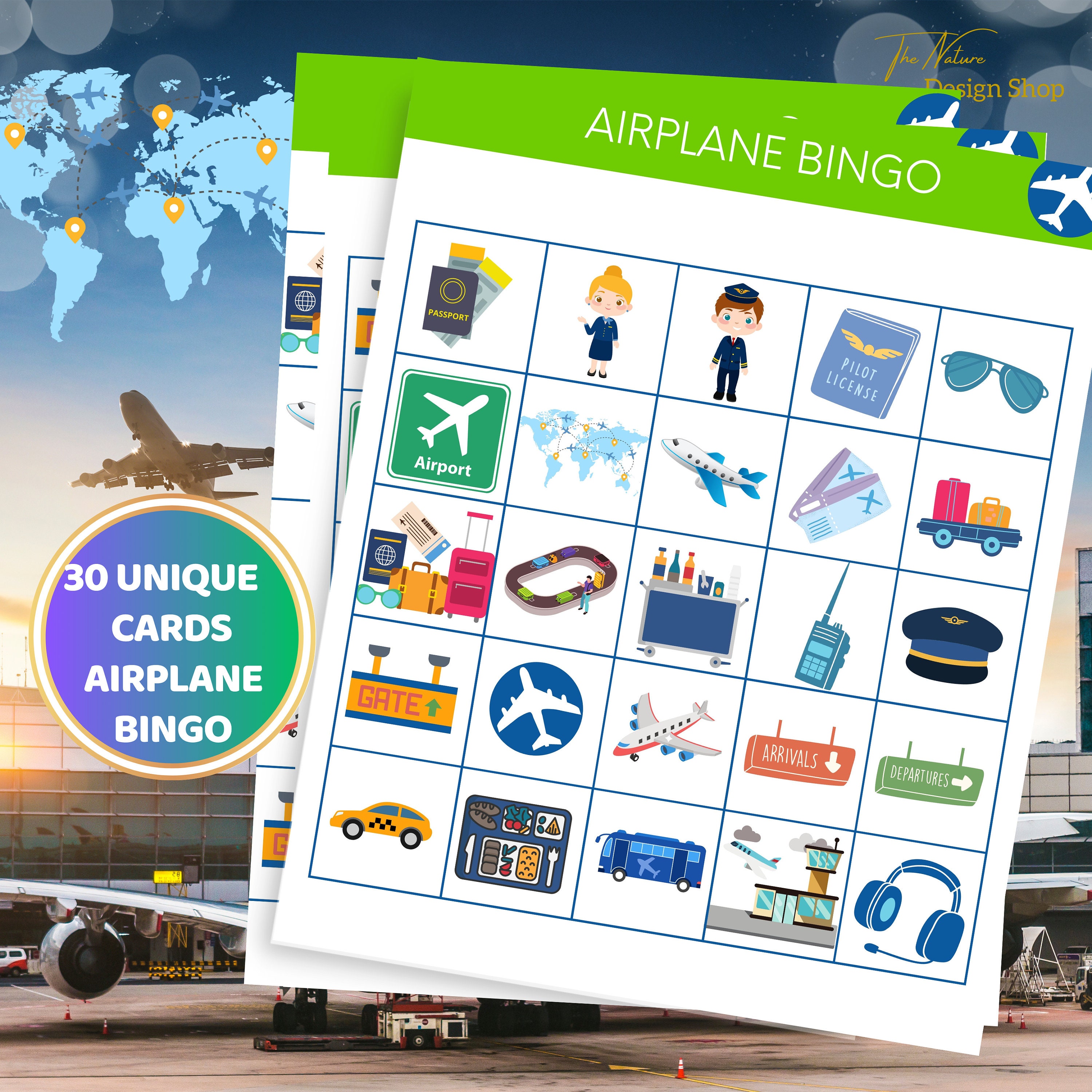 Airplane Kids Bingo 30 Bingo Cards - Etsy