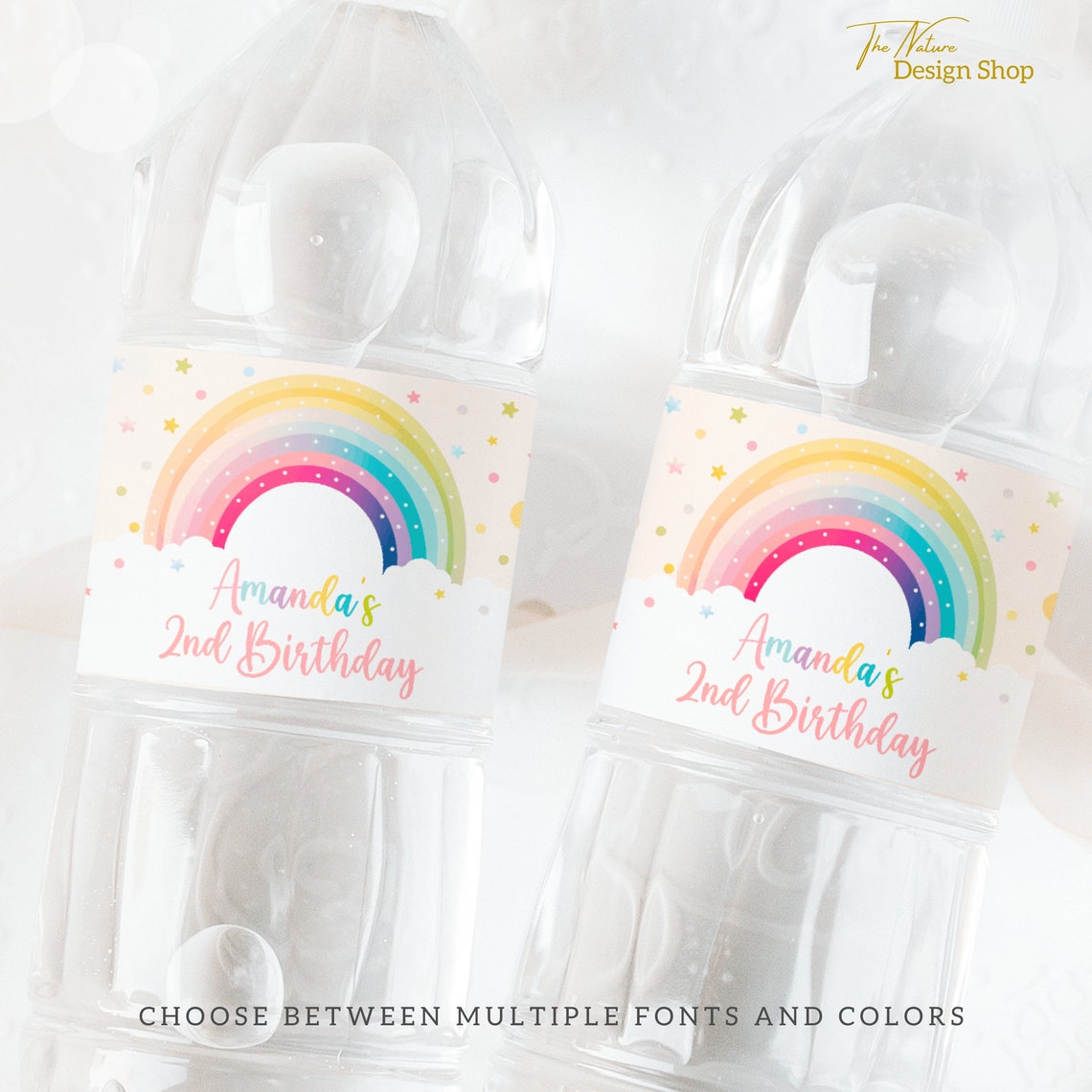 Editable Rainbow Water Bottle Label Girl Rainbow Birthday Party Decor ...