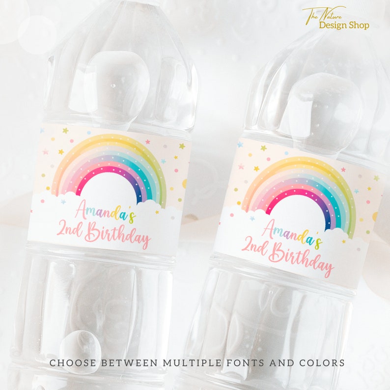 Editable Rainbow Water Bottle Label Girl Rainbow Birthday Party Decor ...