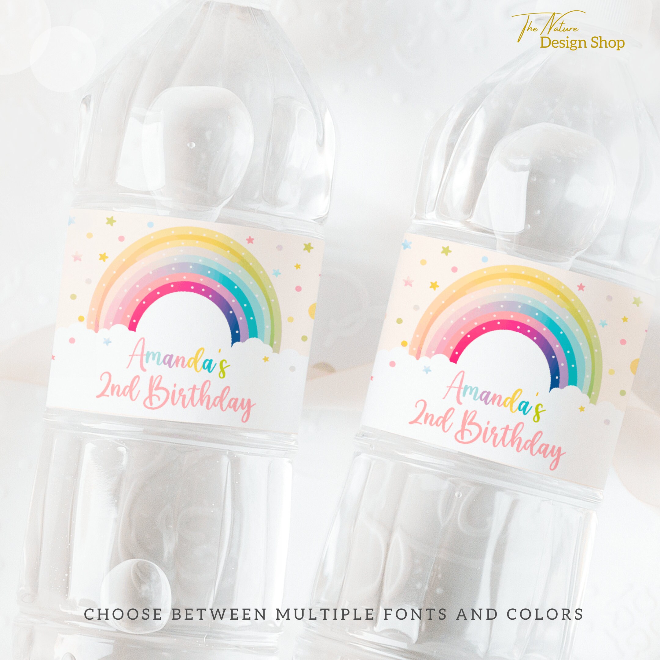 Editable Rainbow Water Bottle Label Girl Rainbow Birthday Party Decor ...