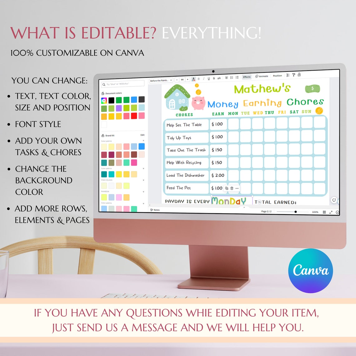 Kids Earning Money Chore Chart Money Kids Pocket Money for Chores Kids ...