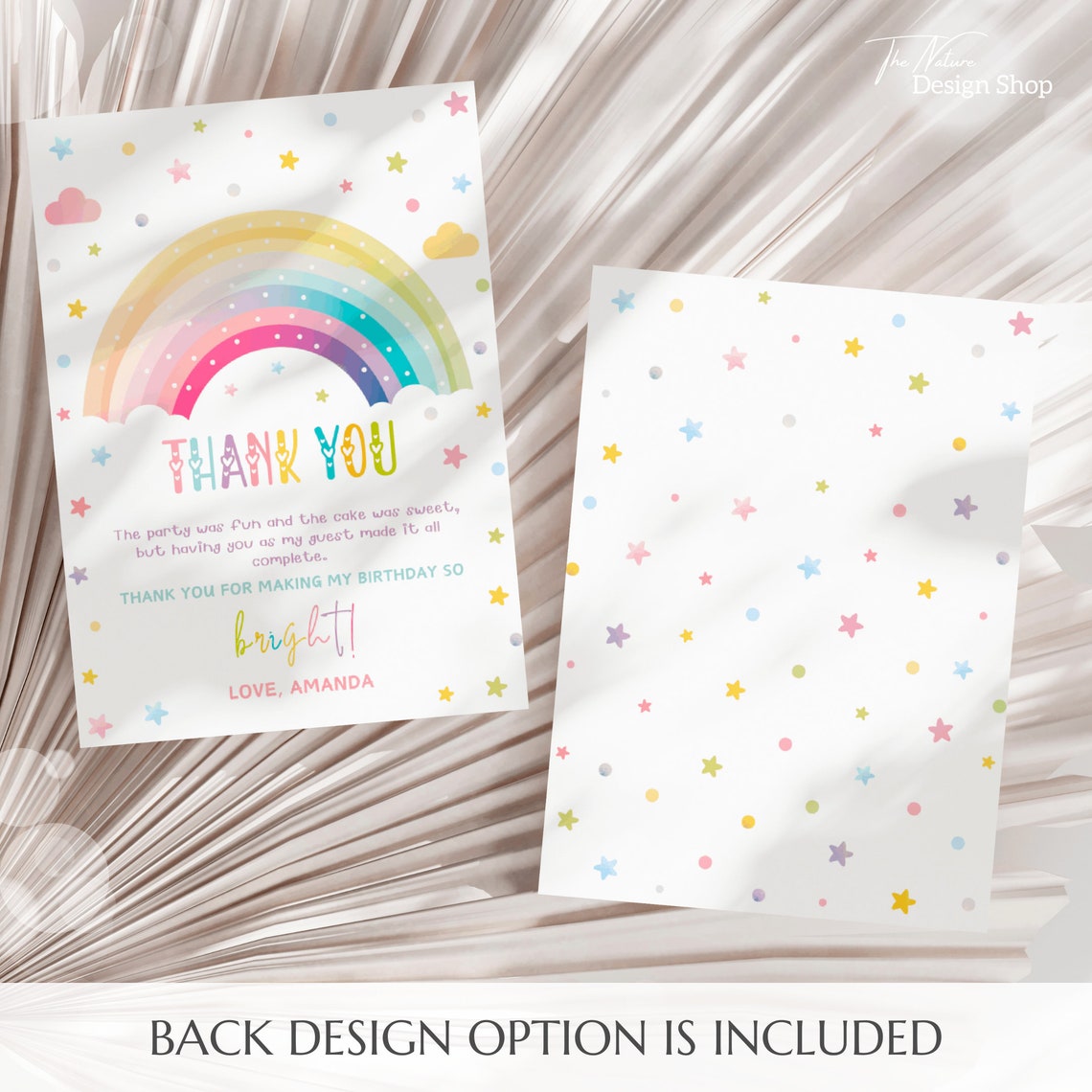 Editable Rainbow Birthday Thank You Cards Girl Rainbow Birthday Thank ...
