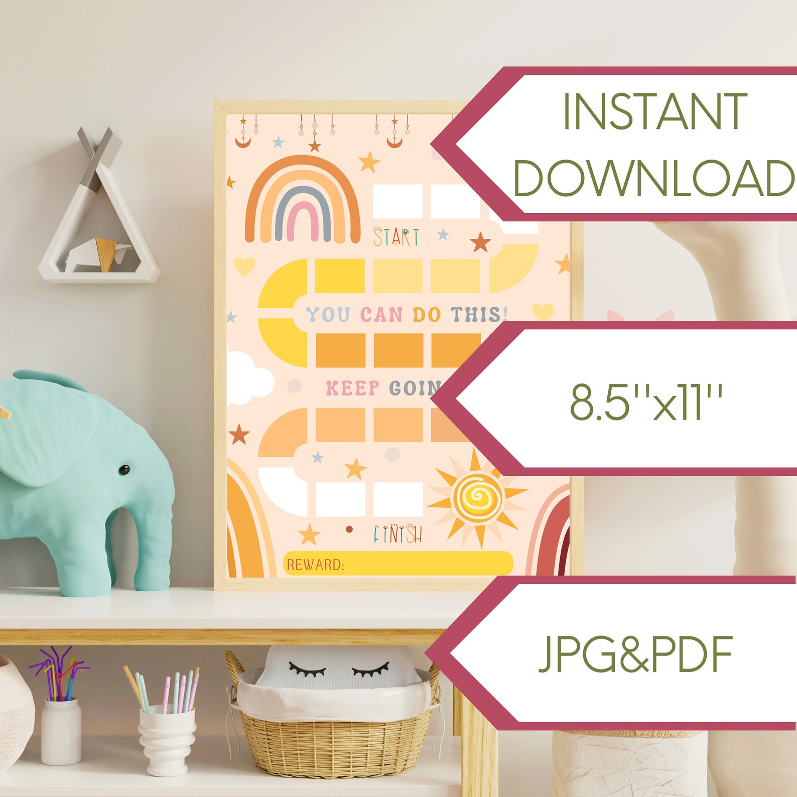 Boho Rainbow Reward Chart for Kids Daily Routine Chart Kids Chore Chart ...