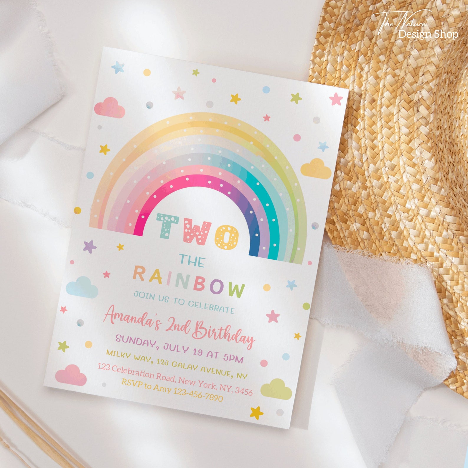 Editable Rainbow Birthday Invitation Girl Rainbow Birthday Invitation ...
