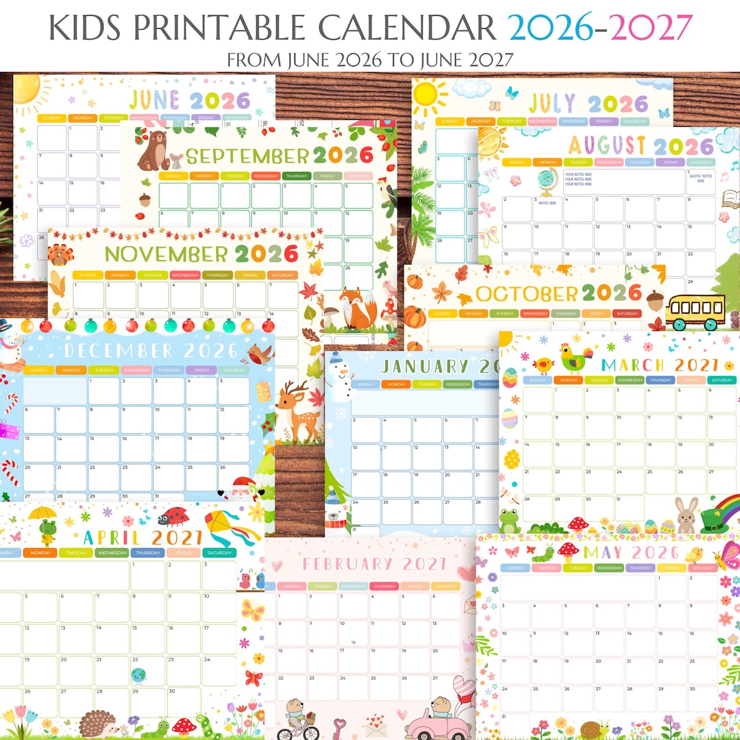 Kids Editable Calendar 2026-2027 Printable Calendar Kids School Monthly ...