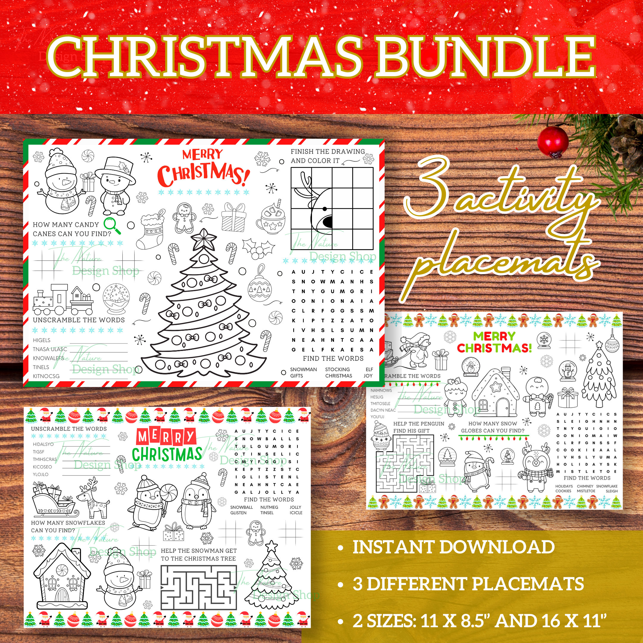 Christmas Coloring Placemats Christmas Activity Sheets Christmas ...