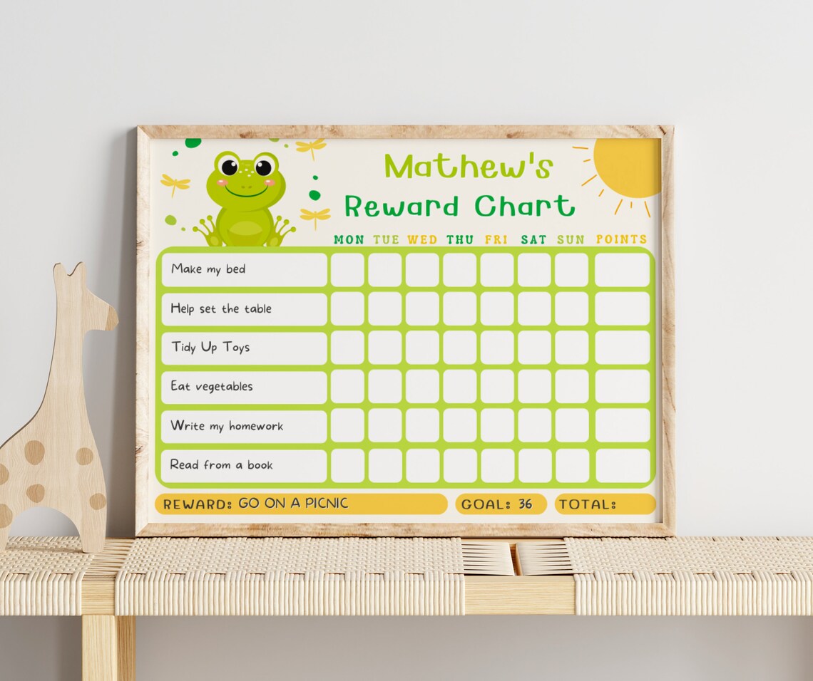 Editable Frog Reward Chart for Kids Daily Routine Chart Boys Chore ...