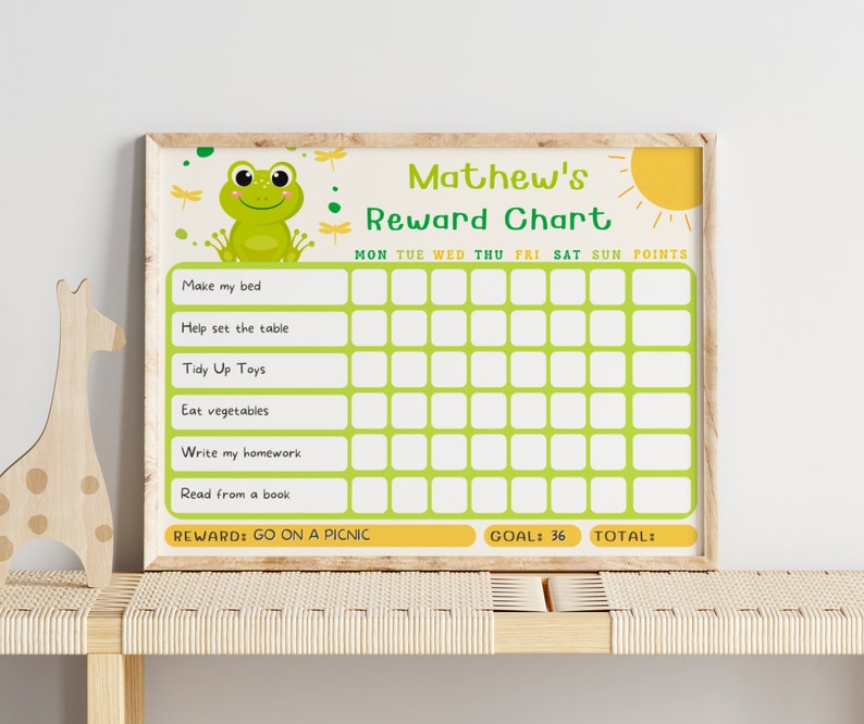 Editable Frog Reward Chart for Kids Daily Routine Chart Boys Chore ...