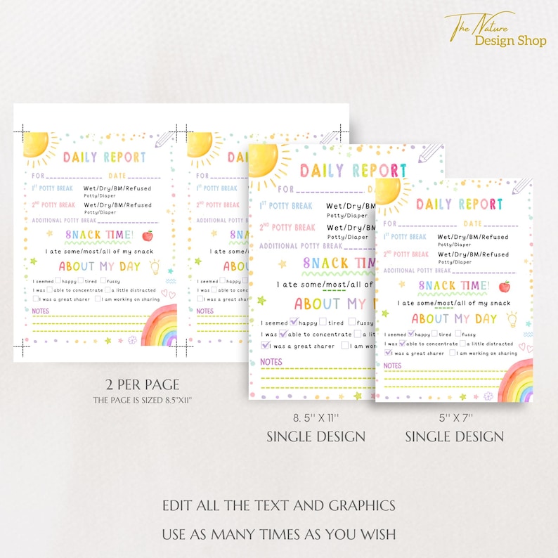 Editable Daily Report Daycare Daily Report Preschool Report Babysitter ...