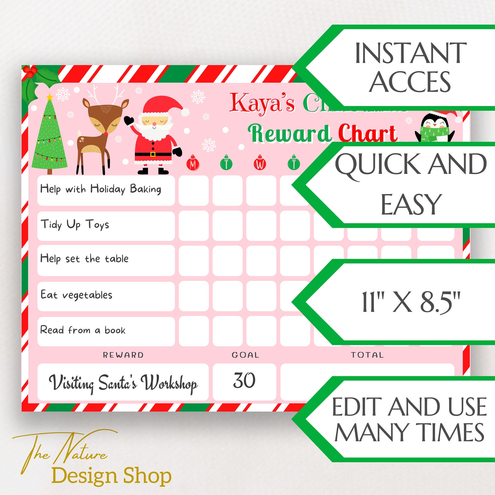 Editable Christmas Reward Chart for Kids Daily Routine Chart Kids Chore ...