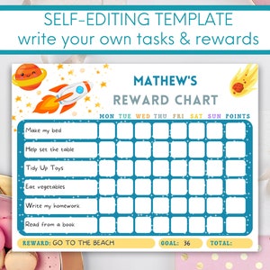 Editable Space Reward Chart Printable Behavior Chart Daily Chore Chart ...