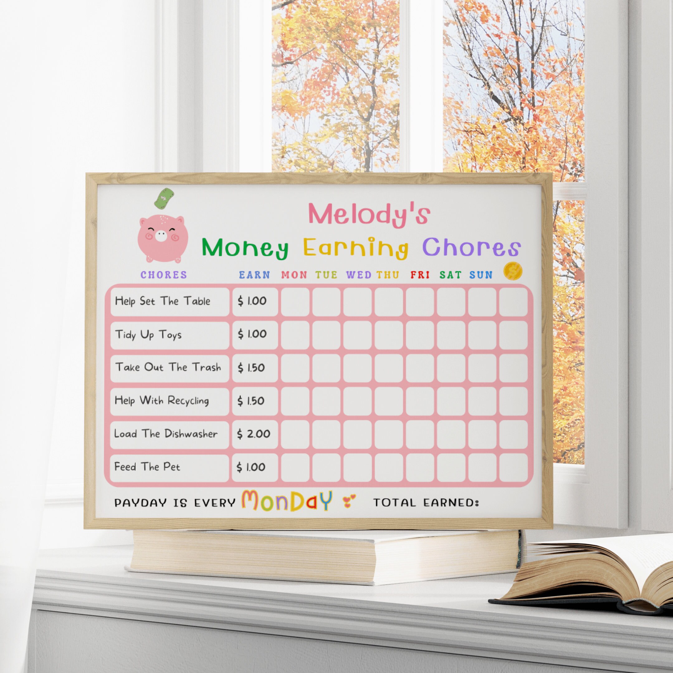 Editable Kids Money Chart Kids Pocket Money Chart Chore Chart Girls ...