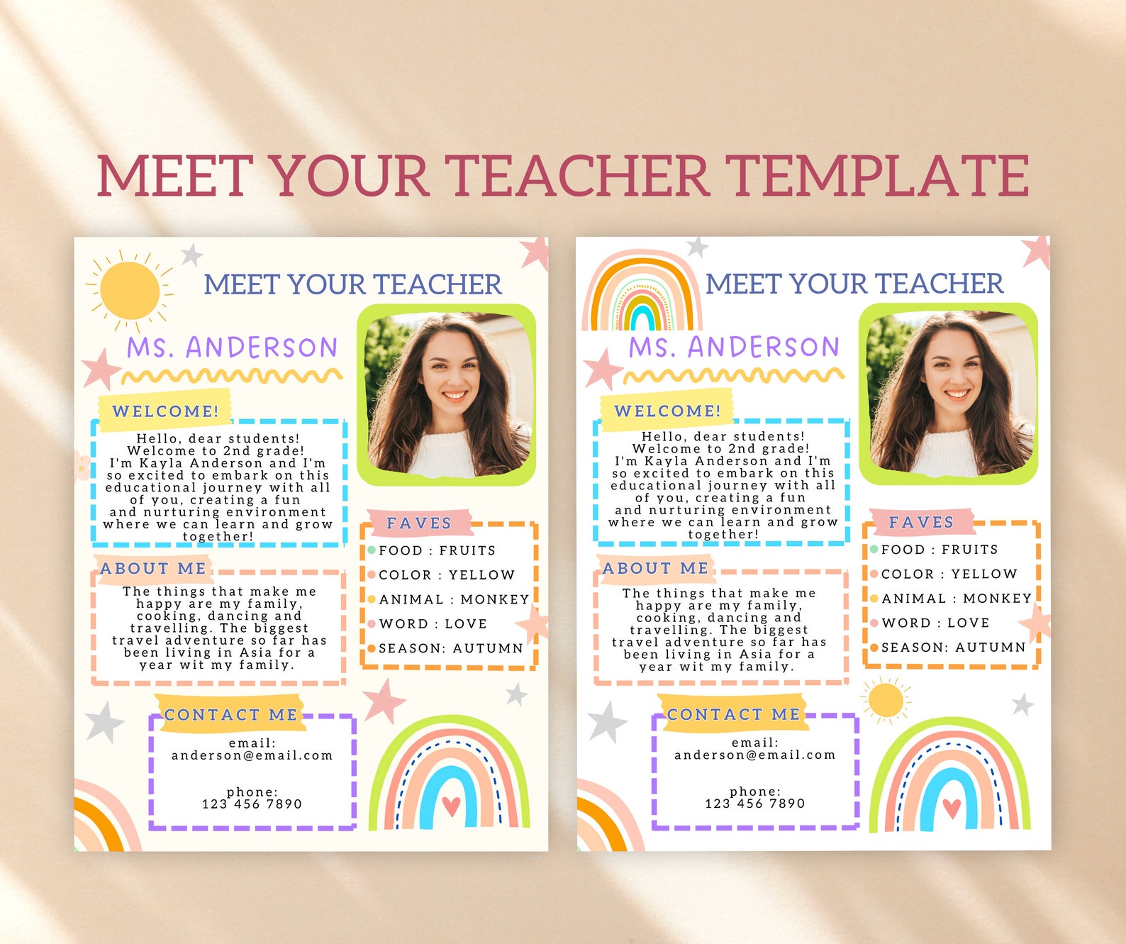 Meet the Teacher Editable Template Teacher Boho Rainbow Teacher Canva ...