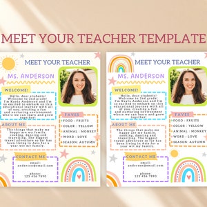 Meet the Teacher Editable Template Teacher Boho Rainbow Teacher Canva ...