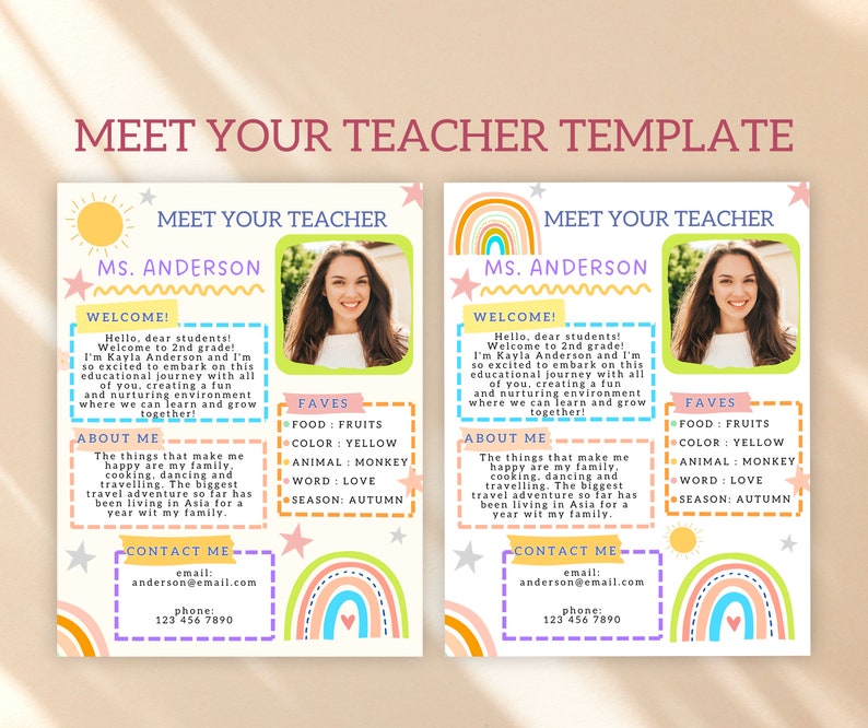 Meet the Teacher Editable Template Teacher Boho Rainbow Teacher Canva ...