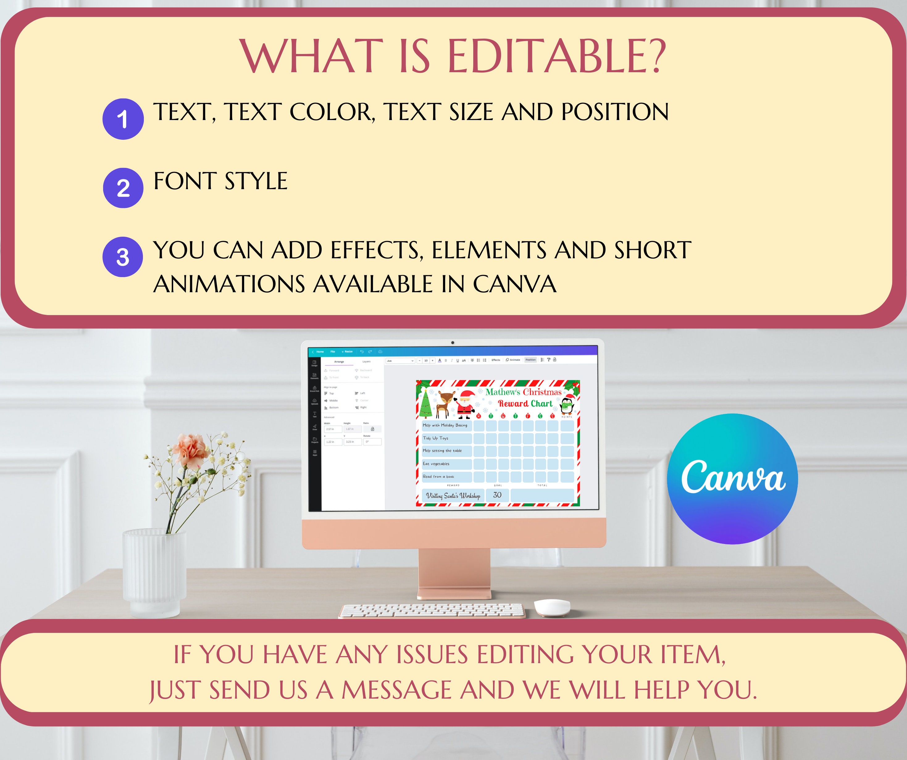 Editable Christmas Reward Chart for Kids Daily Routine Chart Kids Chore ...