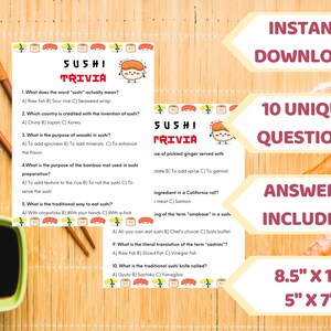 Sushi Trivia Game Sushi Party Kids Games Sushi Birthday Activity Sushi ...