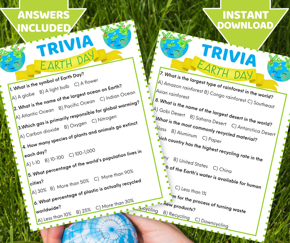 Earth Day Trivia Game Kids Earth Day Printable Games Earth Day Activity ...