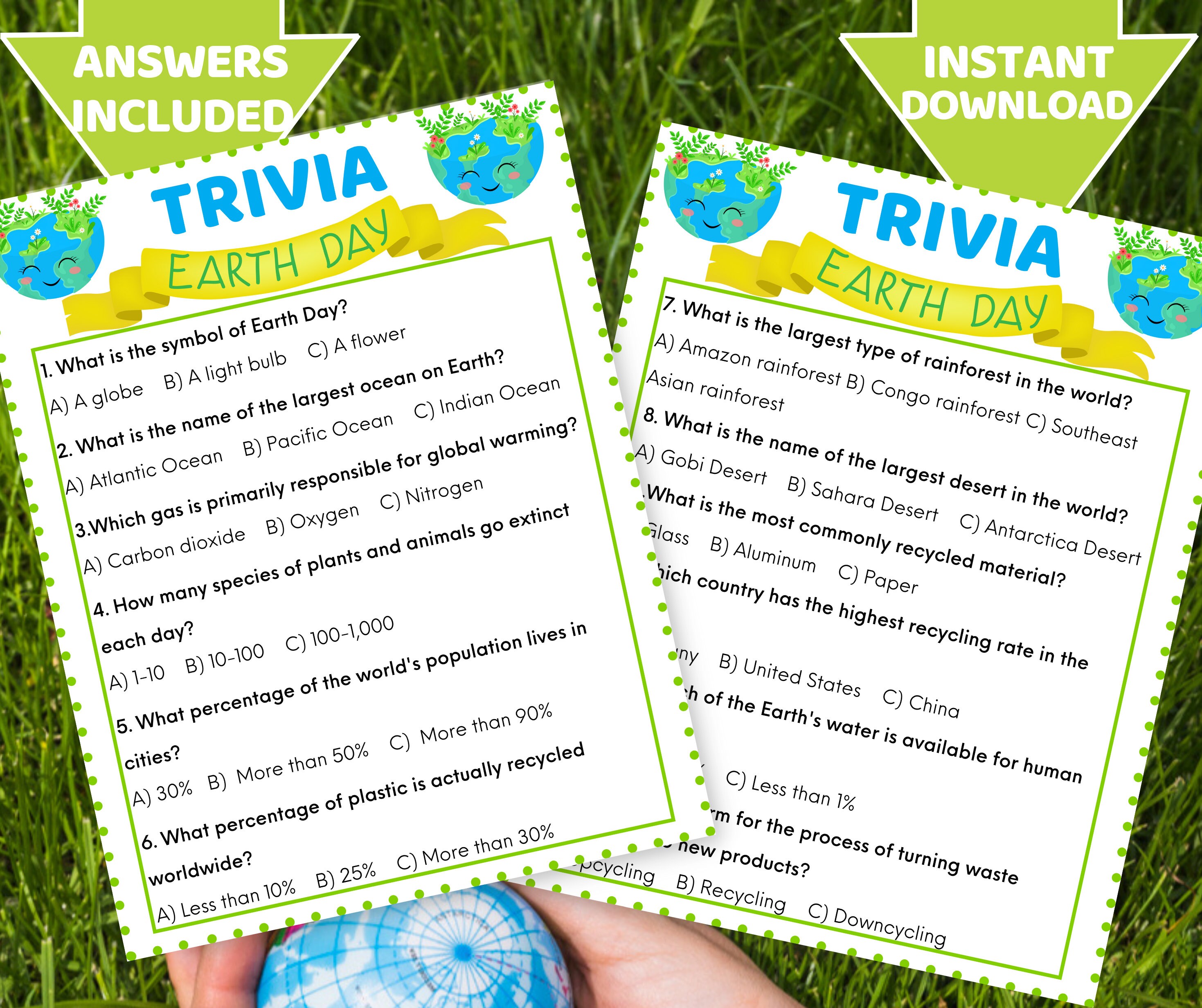 Earth Day Trivia Game Kids Earth Day Printable Games Earth Day Activity ...