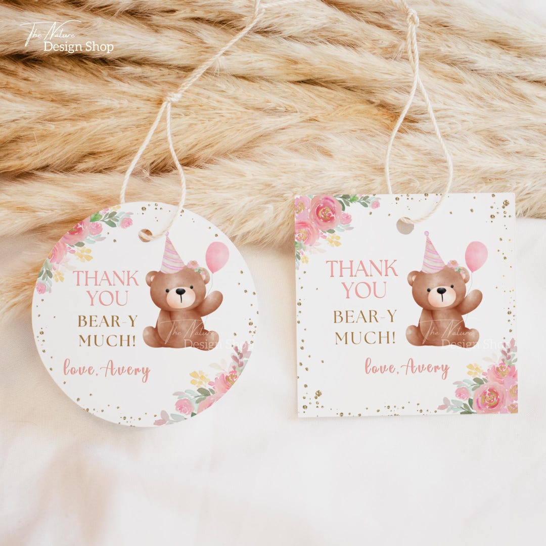 Editable Bear Favor Tag Teddy Bear Thank You Tag Beary First Birthday ...