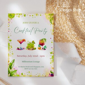 Editable Cocktail Birthday Party Invitation Cocktail Tropical Invite ...