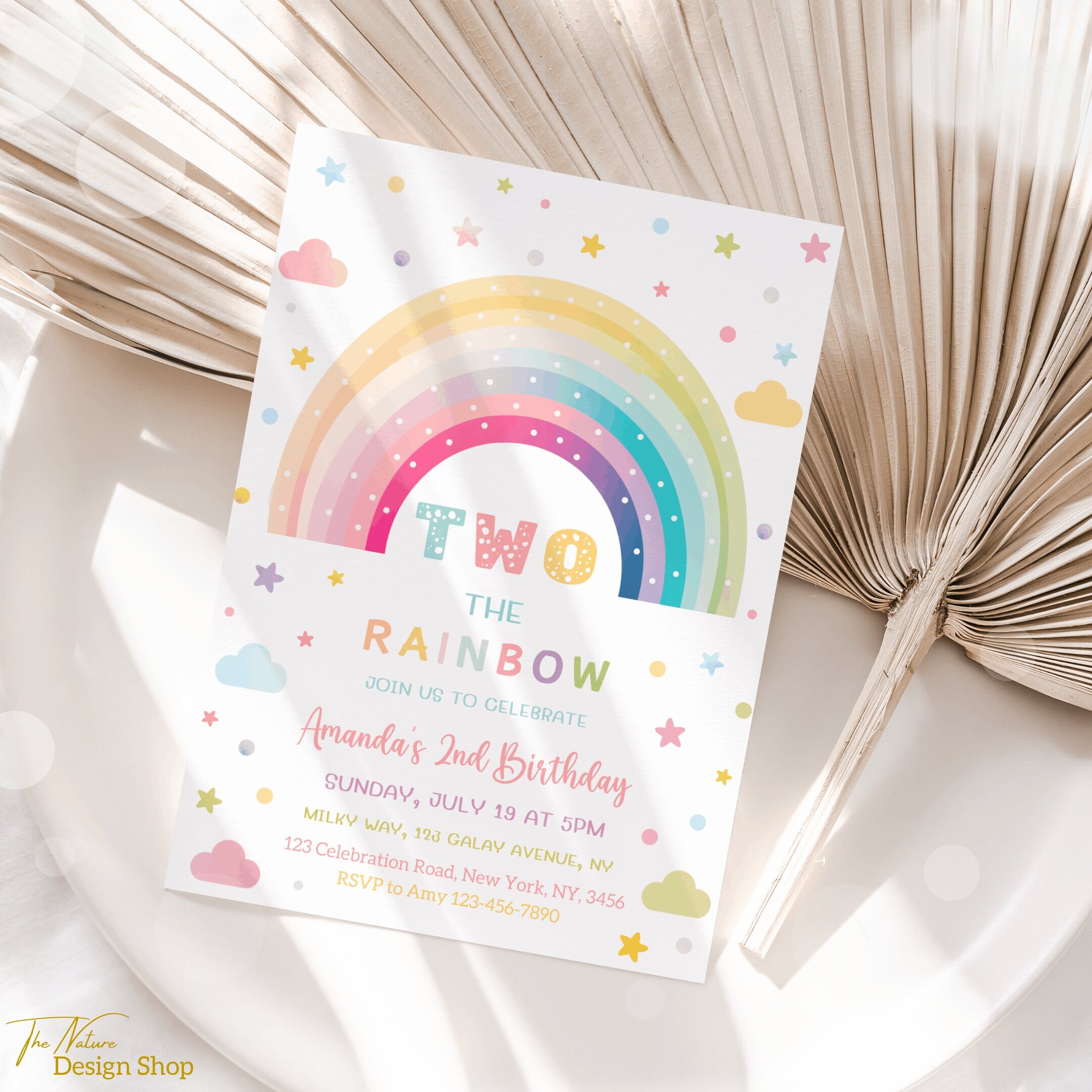 Editable Rainbow Birthday Invitation Girl Rainbow Birthday Invitation ...