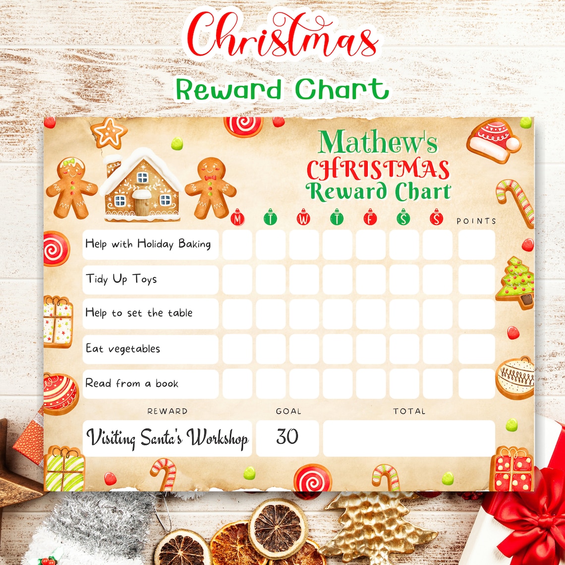 Editable Christmas Reward Chart for Kids Daily Routine Chart Kids Chore ...