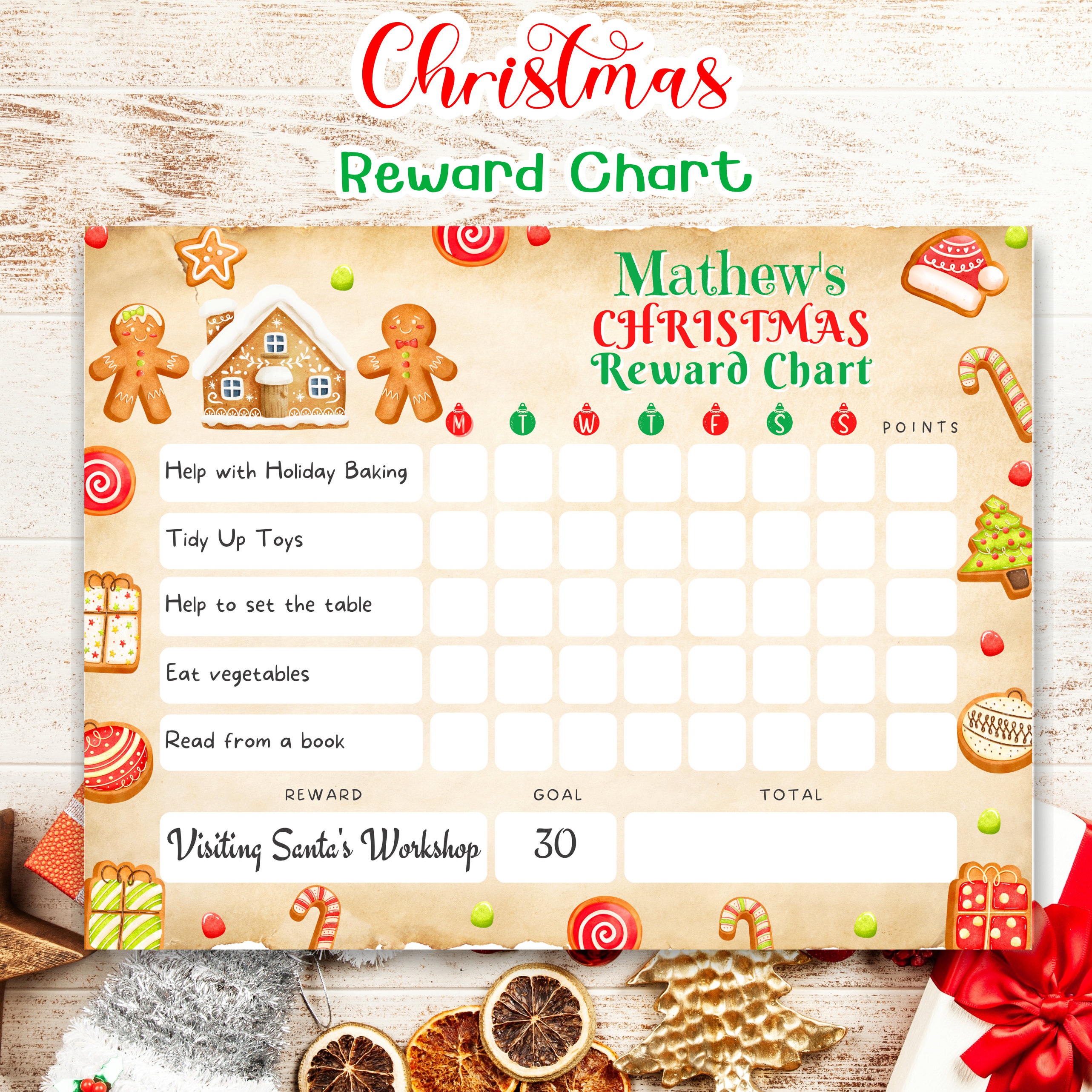 Editable Christmas Reward Chart for Kids Daily Routine Chart Kids Chore ...