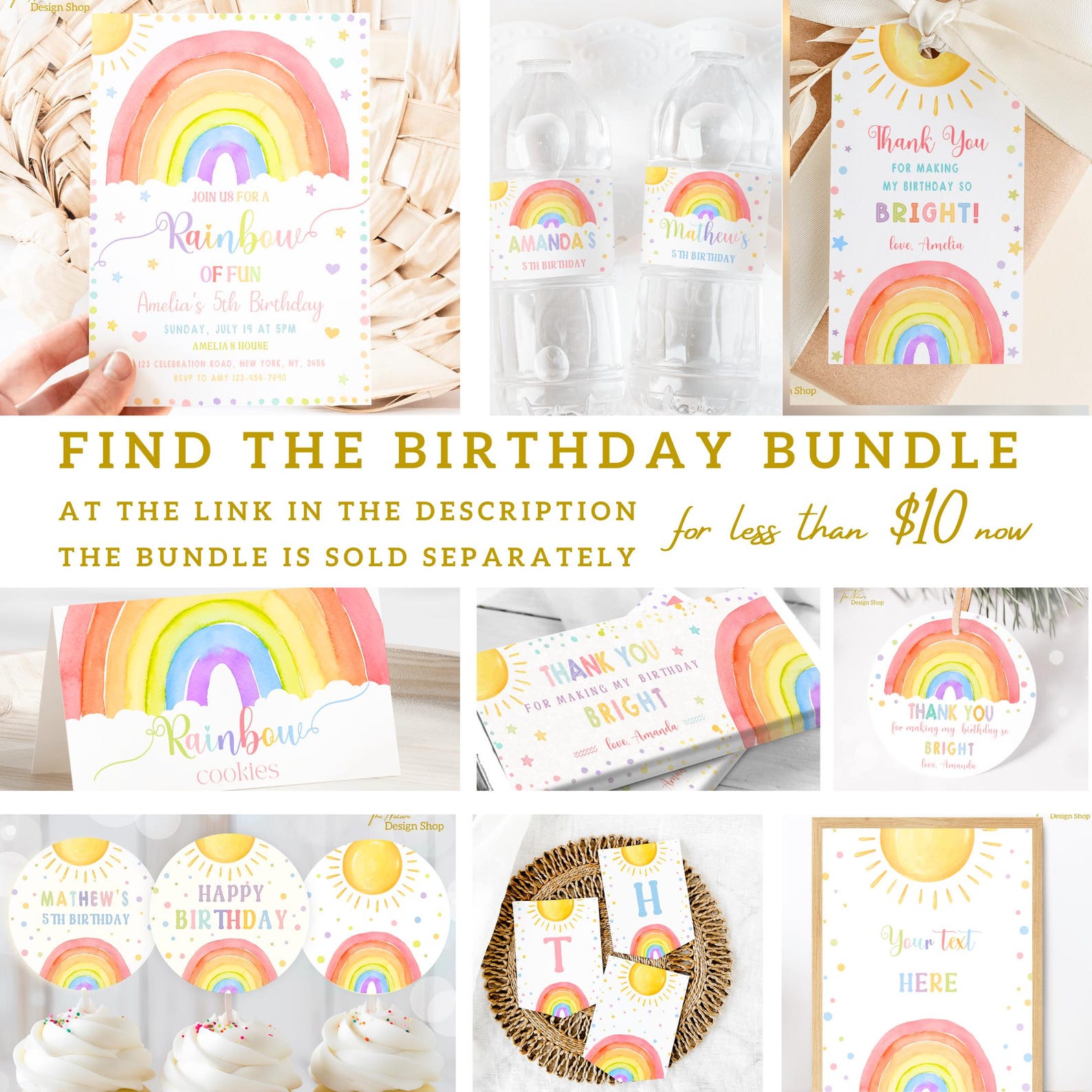 Editable Rainbow Favor Tag Rainbow Thank You Tag Rainbow Birthday Favor ...