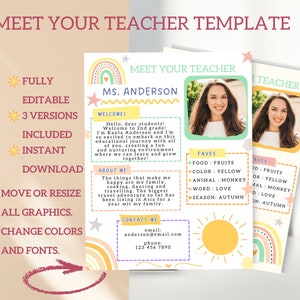 Meet the Teacher Editable Template Teacher Boho Rainbow Teacher Canva ...