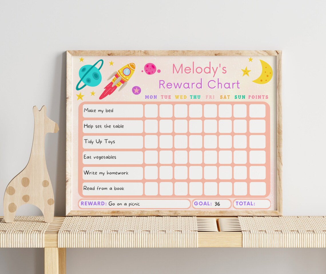 Editable Space Reward Chart Printable Behavior Chart Daily Chore Chart ...