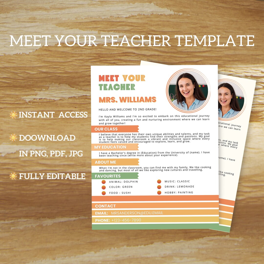 Meet the Teacher Editable Template Teacher Canva Template Retro Meet ...