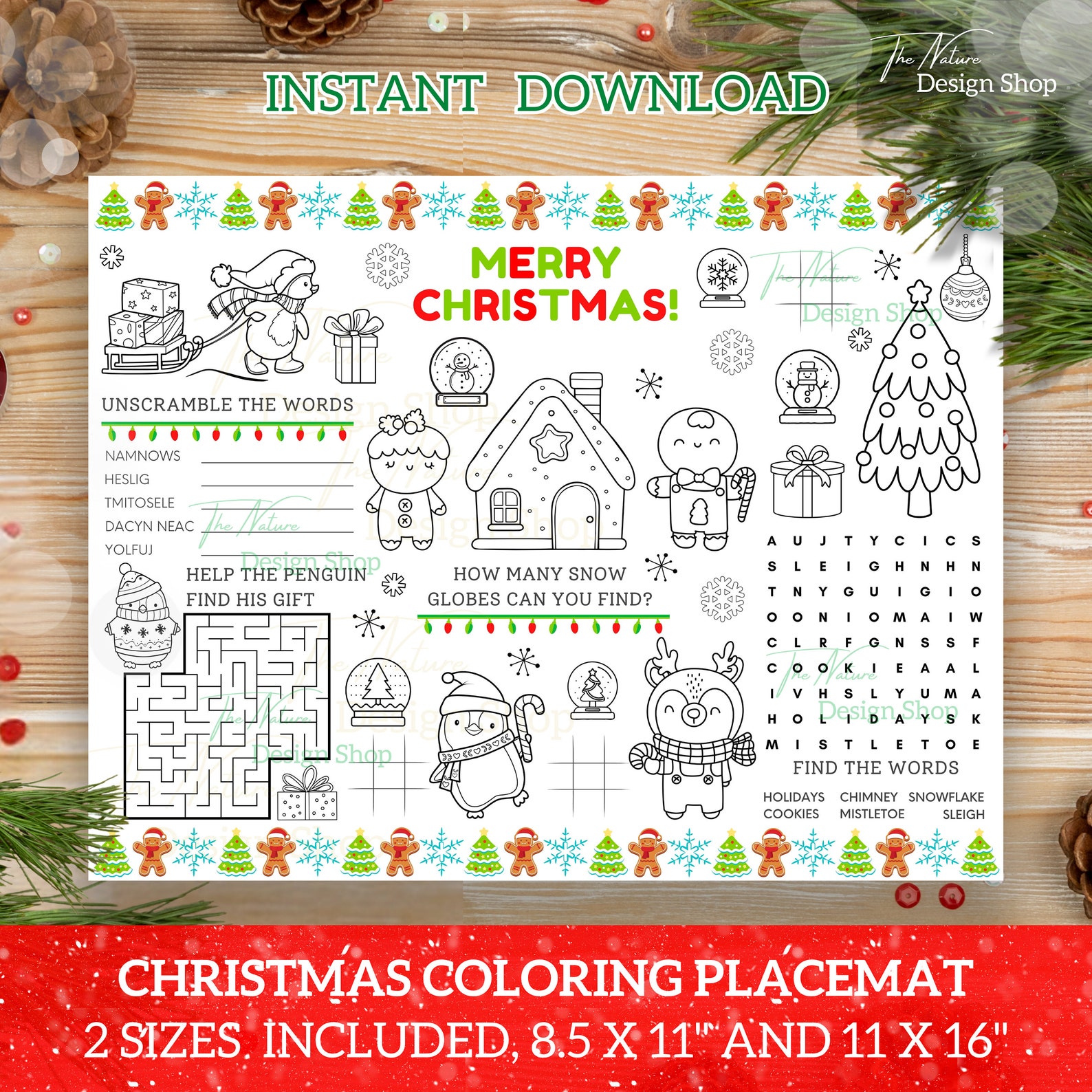 Christmas Coloring Placemat Christmas Activity Placemat Christmas ...