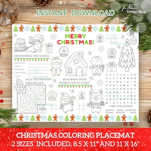 Christmas Coloring Placemat Christmas Activity Placemat Christmas ...