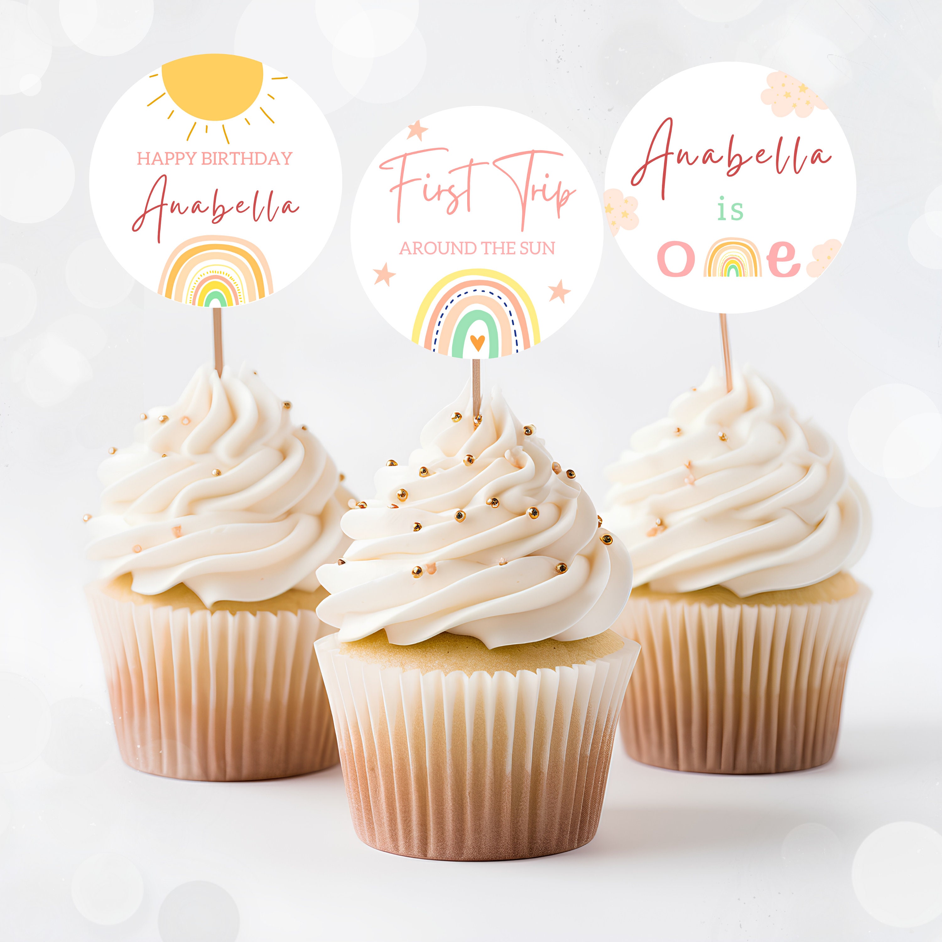 EDITABLE Around the Sun Birthday Cupcake Toppers First Trip Around the ...