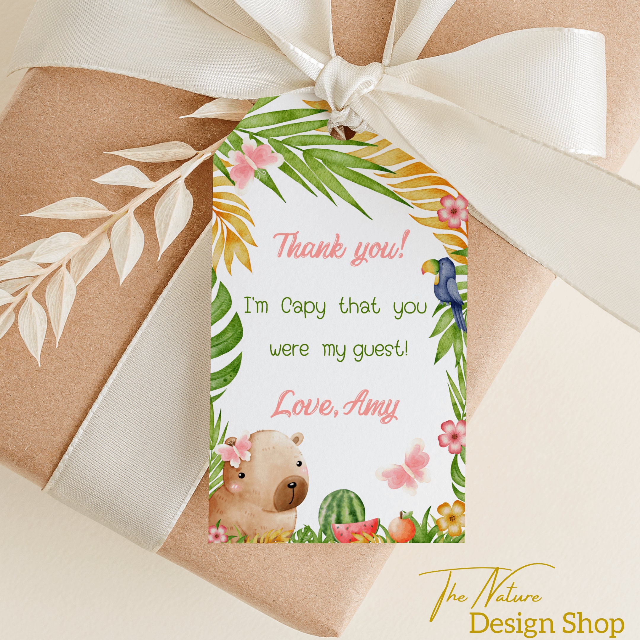 Editable Capybara Birthday Tag Capybara Favor Tags Capybara Thank You ...