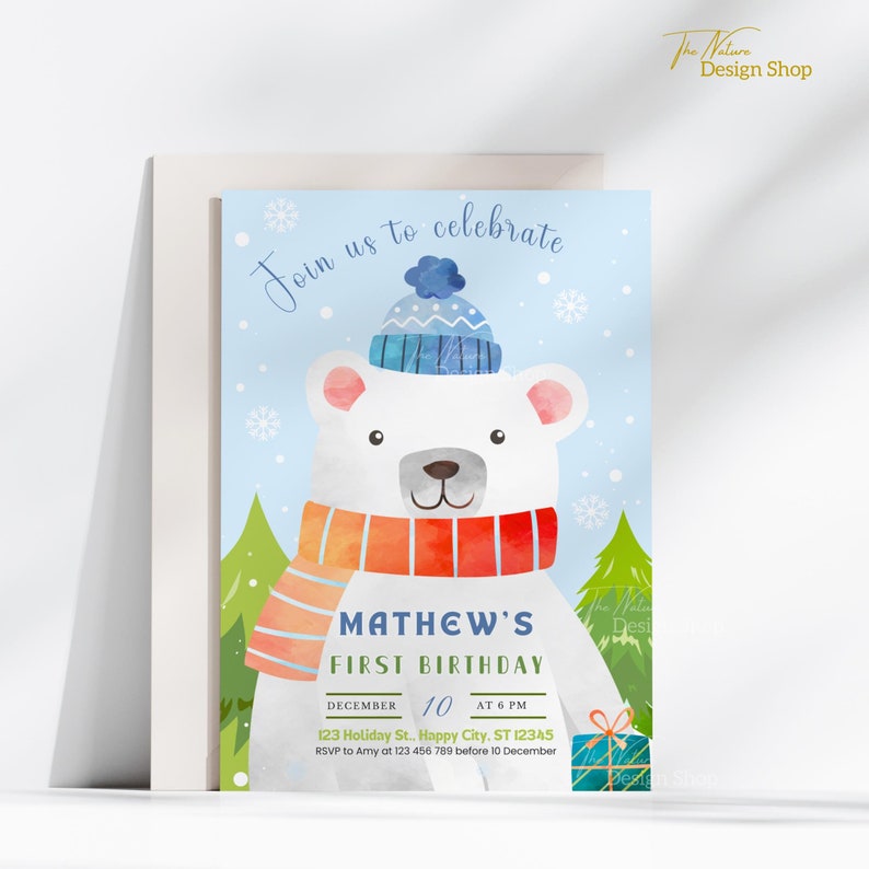 Editable Polar Bear Birthday Invitation Winter Birthday Party ...