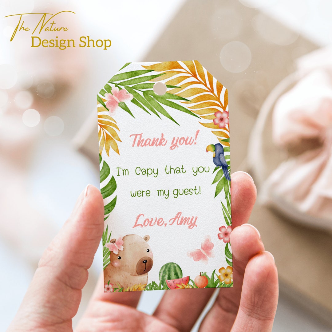 Editable Capybara Birthday Tag Capybara Favor Tags Capybara Thank You ...