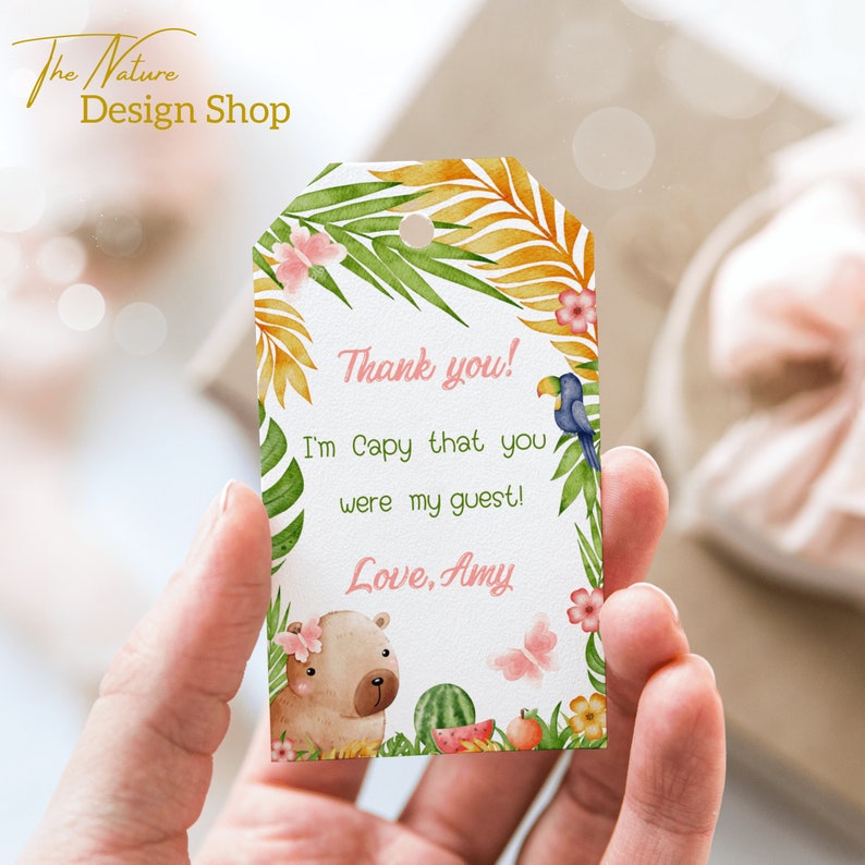 Editable Capybara Birthday Tag Capybara Favor Tags Capybara Thank You ...